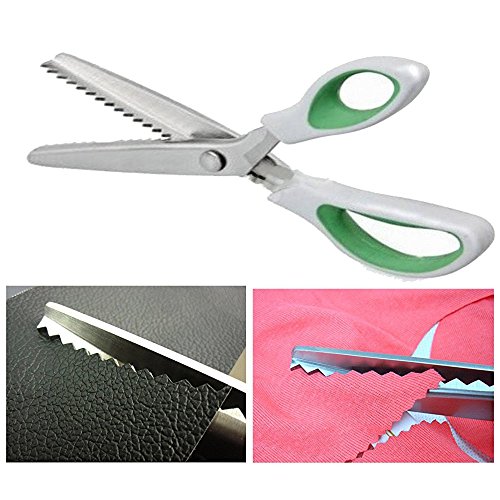 JISTL Green Pinking Shears Comfort Grips Professional Dressmaking Pinking Shears Crafts Zig Zag Cut Scissors Sewing Scissors,Professional Handheld Dressmaking