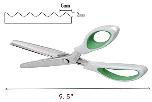 JISTL Green Pinking Shears Comfort Grips Professional Dressmaking Pinking Shears Crafts Zig Zag Cut Scissors Sewing Scissors,Professional Handheld Dressmaking