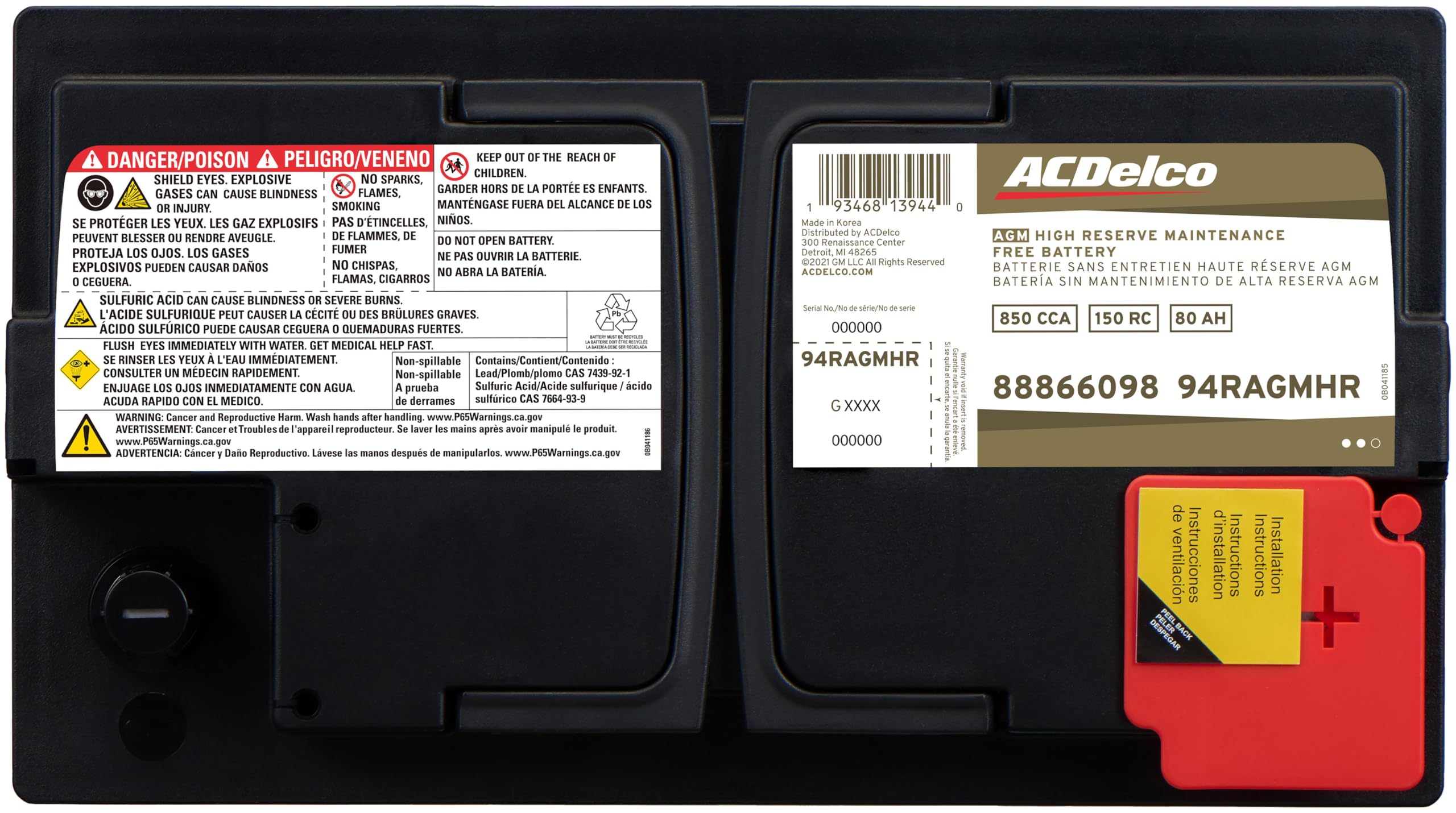 ACDelco Gold 94RAGMHR 36 Month Warranty High Reserve AGM BCI Group 94R Battery