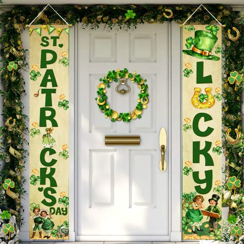 St. Patrick's Day Decorations Door Banner, Vintage St Patricks Day Banner Porch Sign, St Pattys Day Decorations Door Sign for St Patricks Door Decorations, St Patricks Banner for Indoor Outdoor
