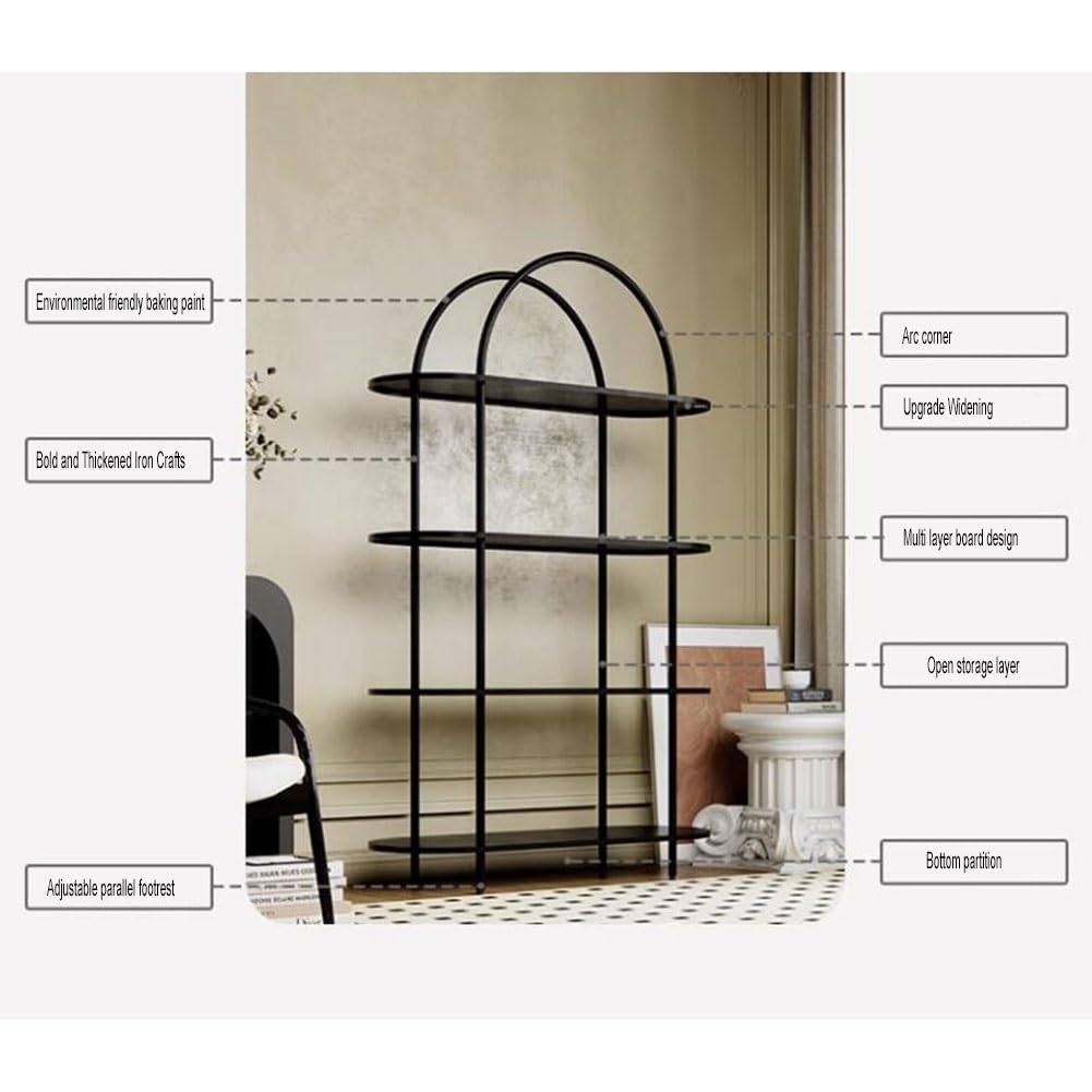 zktoermn Arched Bookcase, 4-Tier Open Bookshelf Modern Metal Bookshelf Freestanding Display Rack Tall Shelving Unit for Office, Bedroom, Living Room (Color : White, Size : 80x36x159cm)