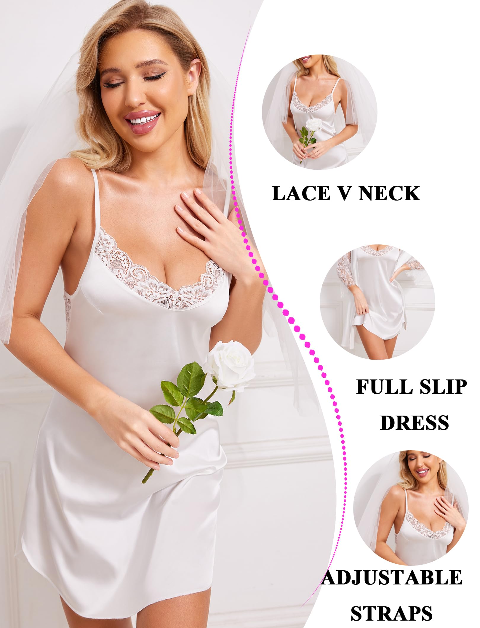 Avidlove Night Dresses for Women Sleep Satin Nightgowns Women's Lingerie, Sleep & Lounge White Medium