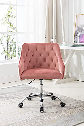 CNANXU Velvet Swivel Shell Chair with Adjustable Height,Accent Swivel Desk Chair,Modern Leisure Office Chair for Living Room (Pink)