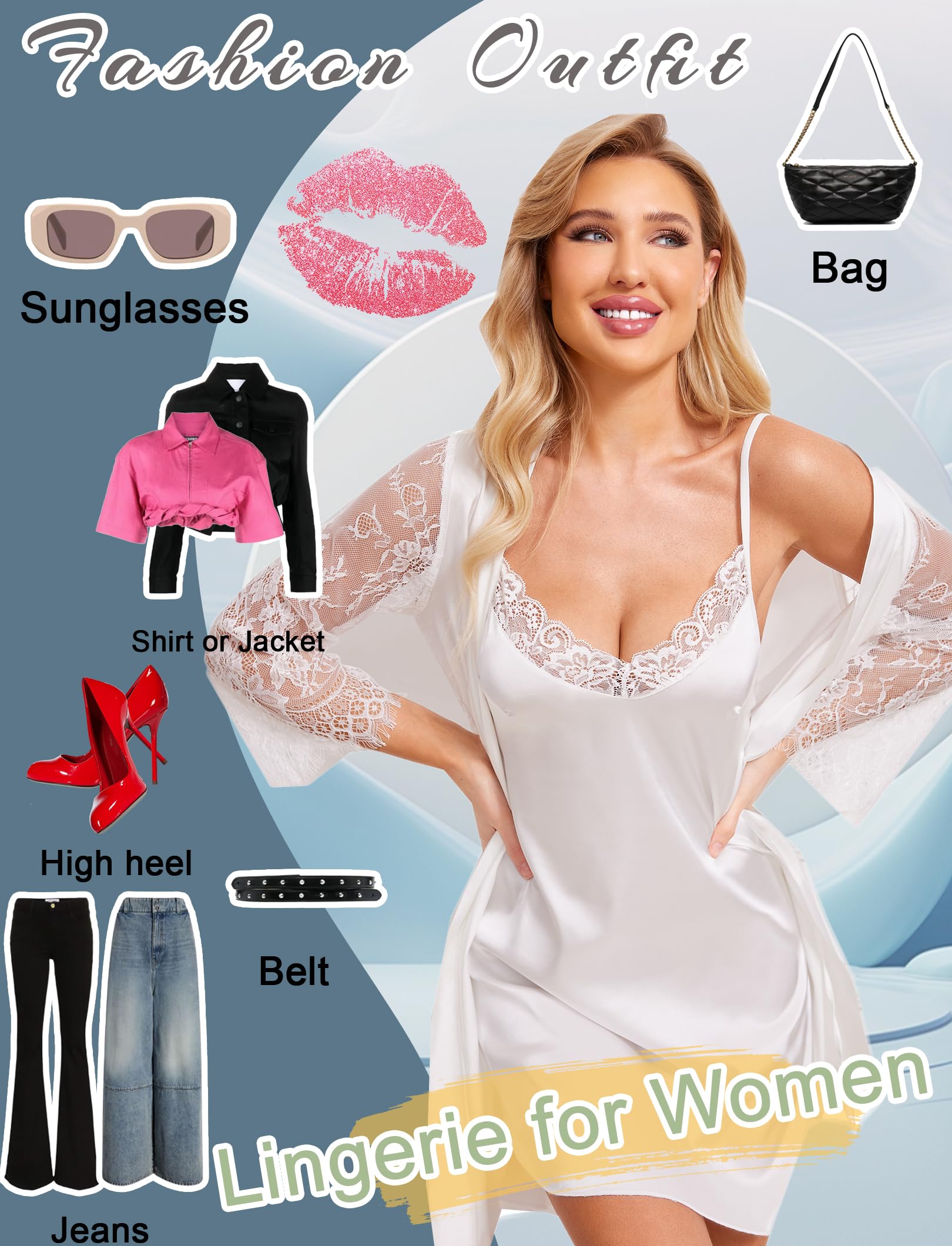 Avidlove Night Dresses for Women Sleep Satin Nightgowns Women's Lingerie, Sleep & Lounge White Medium