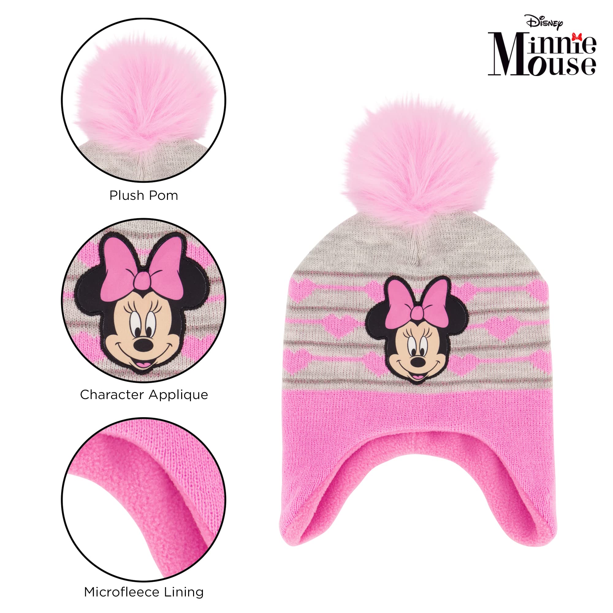 Disney Girls Toddler Winter Hat with Knit and Insulated Ski Mitten Set, Minnie Mouse For Ages 2-4
