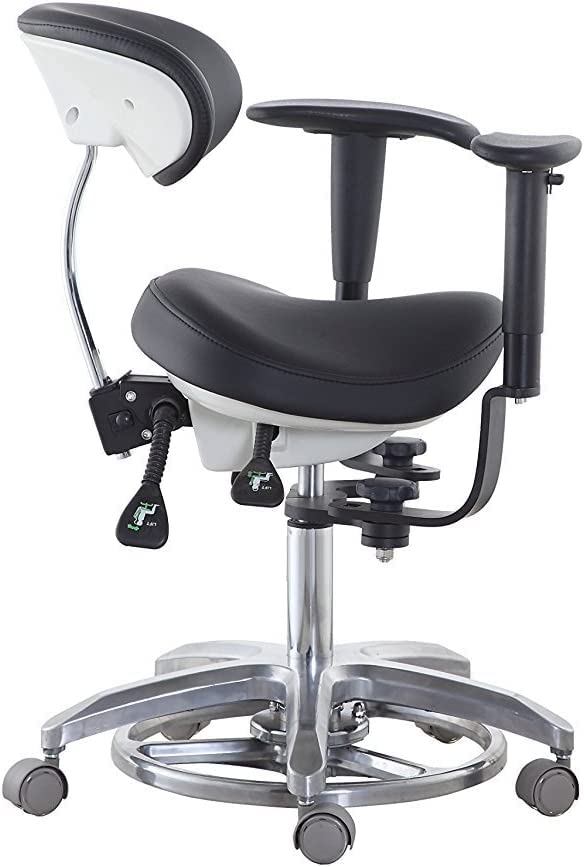 MrHugoo Medical Dynamic Chair Stool Microscope Chair,Ergonomic Saddle Stool,Foot Control,Swiveling Armrest Chair, PU Fabric Leather