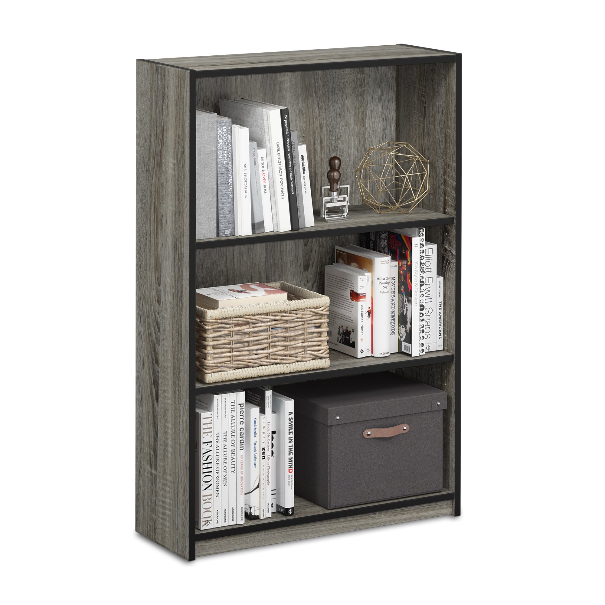 FURINNO JAYA Simple Home 3-Tier Adjustable Shelf Bookcase, French Oak Grey