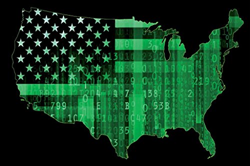 Cyber Security USA Map Digital Map with Cities in Detail Map Posters for Wall Map Art Wall Decor Country Illustration Technology American Flag Cool Huge Large Giant Wall Art 54x36