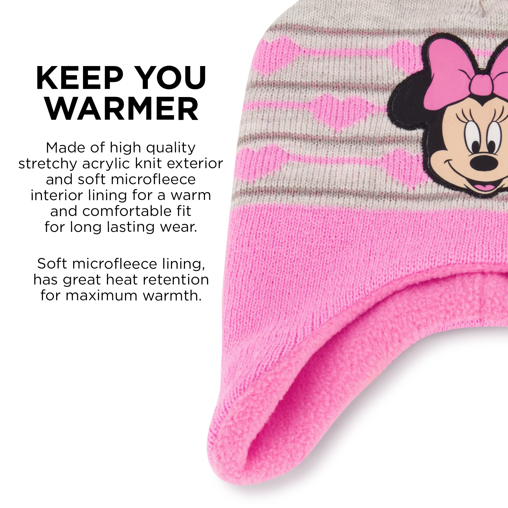 Disney Girls Toddler Winter Hat with Knit and Insulated Ski Mitten Set, Minnie Mouse For Ages 2-4