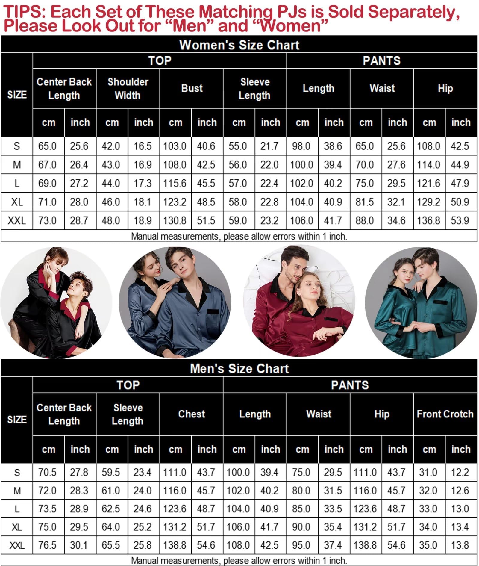 SWOMOG Couples Pajama Sets Women & Men Silky Satin Long Sleeve Sleepwear Classic Button Down Soft Loungewear Pjs Set Women Deep Green Large