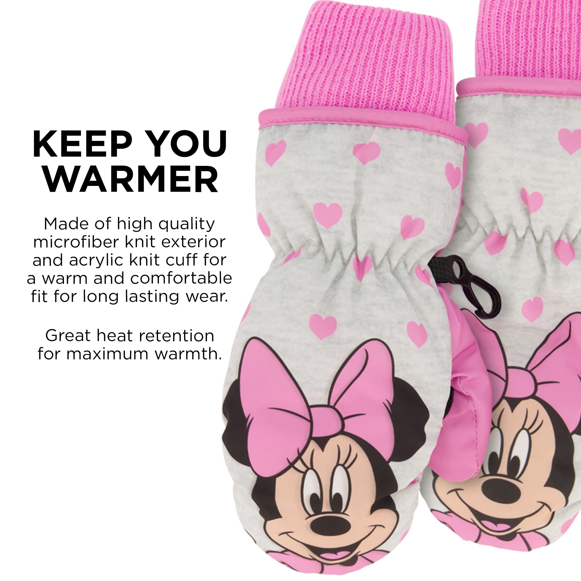 Disney Girls Toddler Winter Hat with Knit and Insulated Ski Mitten Set, Minnie Mouse For Ages 2-4