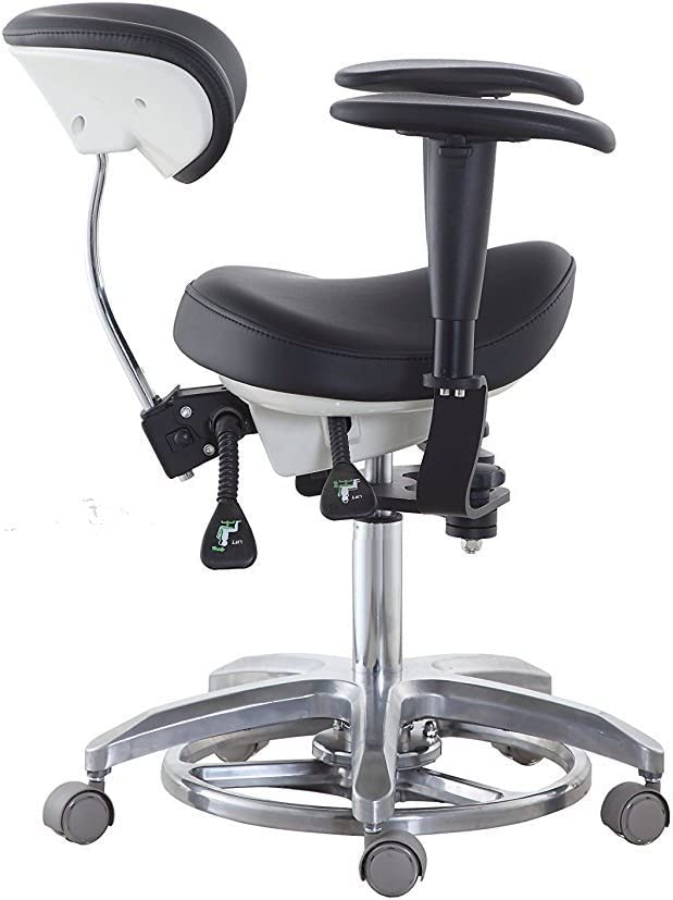 MrHugoo Medical Dynamic Chair Stool Microscope Chair,Ergonomic Saddle Stool,Foot Control,Swiveling Armrest Chair, PU Fabric Leather