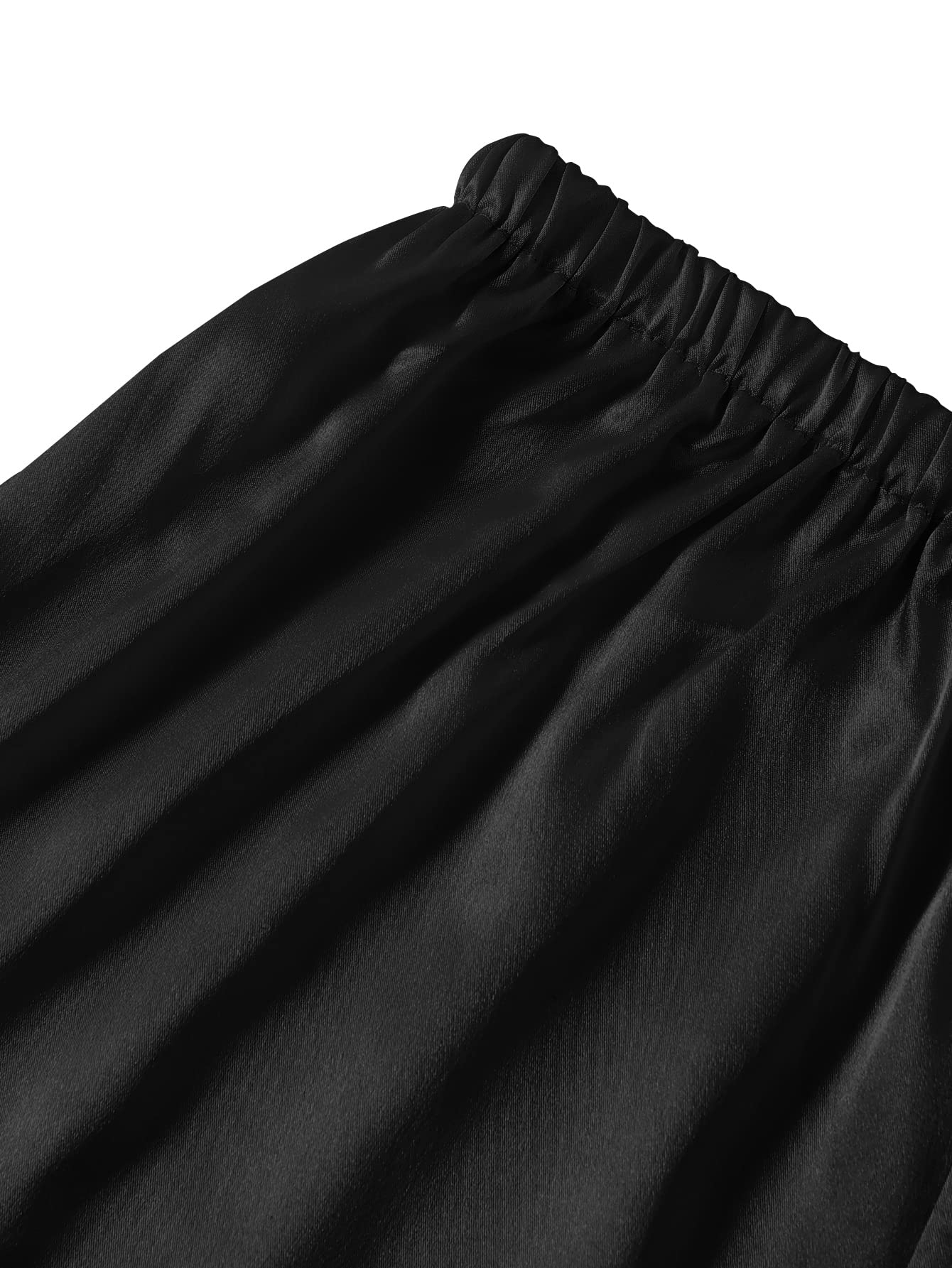LYANER Women's Satin Pajamas Set Short Sleeve Button Shirt Silky Sleepwear with Shorts Set PJ Black Small