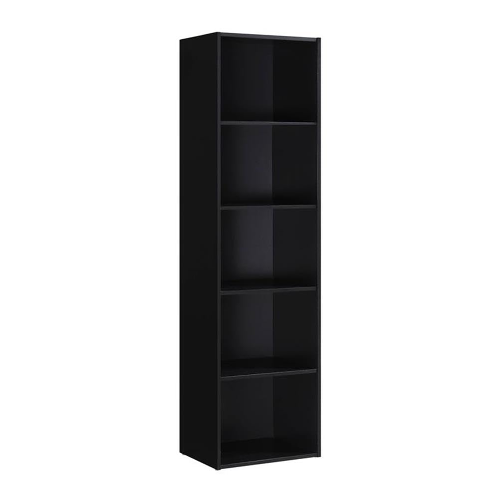 Home Square Five Shelf Wooden Bookcase Set in Black (Set of 2)