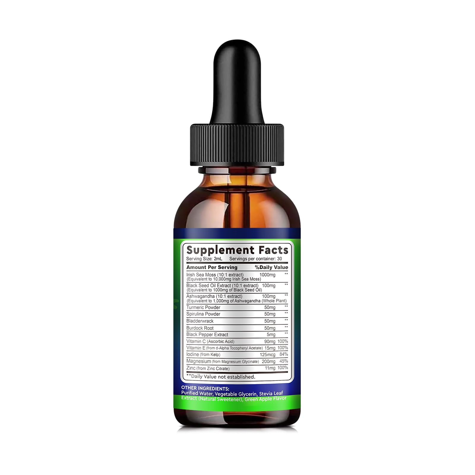 dilib Irish Sea Moss Liquid Drops: 4000mg, Organic Bladderwrack, and Burdock Root, Spirulina, Thyroid Support, Support for Digestion and Skin, Joint Health, Herbal Supplements-2 Fl Oz, Vegan
