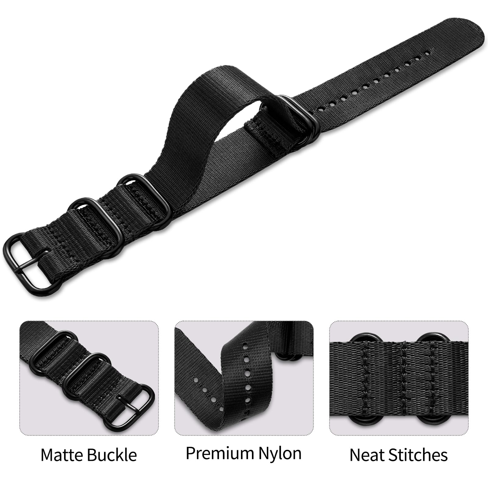 Ritche Christmas Gift 20mm Black Military Ballistic Nylon Strap With Black Heavy Buckle Bands for Omega x Swatch Moonswatch Compatible with Timex Weekender Watch Band, White Elephant Gifts, Stocking Stuffers for Men