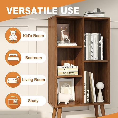 VICLLAX 3-Tier Open Book Shelf with Legs, Storage Walnut Book Shelves, 5 Cube Floor Standing Display Shelf for Home Office, Bedroom, Reading Room