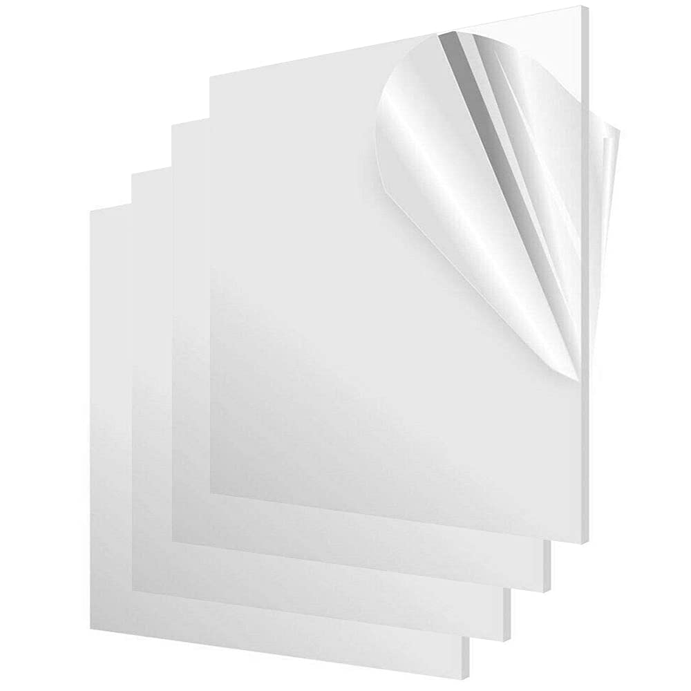 Acrylic Sheet Clear Cast Plexiglass 8 x 8 inches Square Panel 0.04" Thick (1mm) Clear Plastic Plexi Perspex Plate Panel with Protective Film for Signs, DIY Display Projects, Craft