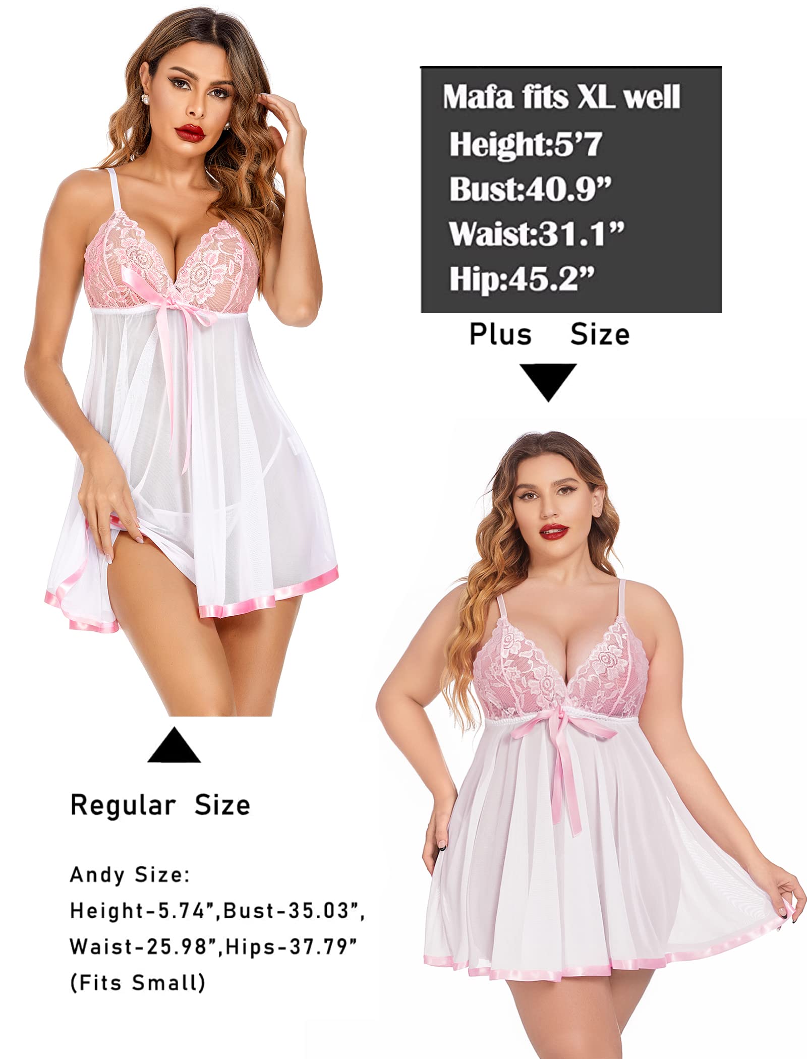Avidlove Women White Lingerie Lace Babydoll Strap Sleepwear Sheer Chemise V neck Teddy White S