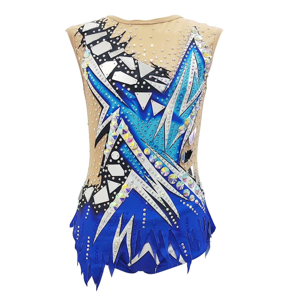 LIUHUO Rhythmic Gymnastics Leotards Plexiglass Nail Drill Blue Sleeveless Competition Performance