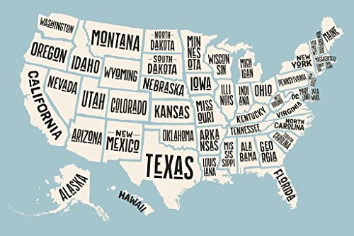 USA United States Map States With State Names Decorative Travel World Map with Detail Map Posters for Wall Map Art Wall Decor Geographical Illustration Tourist Cool Huge Large Giant Poster Art 54x36