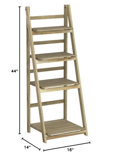 Babion Wood Ladder Shelf, 4-Tier Foldable Plant Shelf, Rustic Brown Indoor Plant Stand, Storage Rack Plant Stand for Home, Bedroom, Bathroom, Office, Industrial Style, Wooden Frame