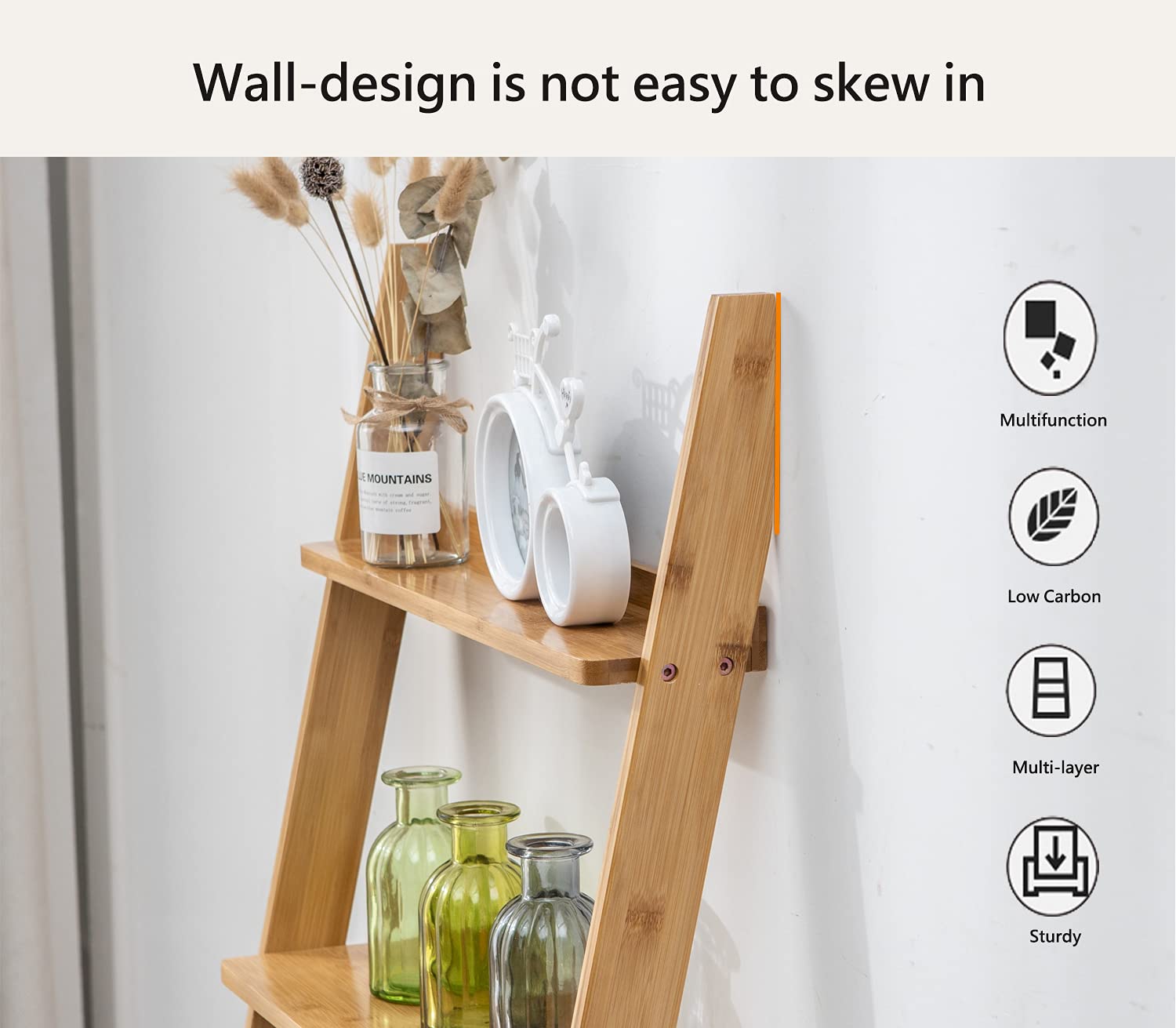 SOBIBO Ladder Shelf, 5-Tier Leaning Shelf, Free Standing Organizer Storage Shelves, Storage Rack Shelf for Office, Living Room, Nature