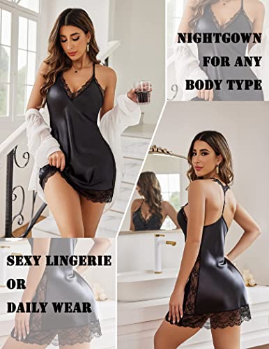 Avidlove Women's Slips Lingerie Nightgown Satin Lace Chemise Sexy Sleepwear S-4XL (Medium, Black)