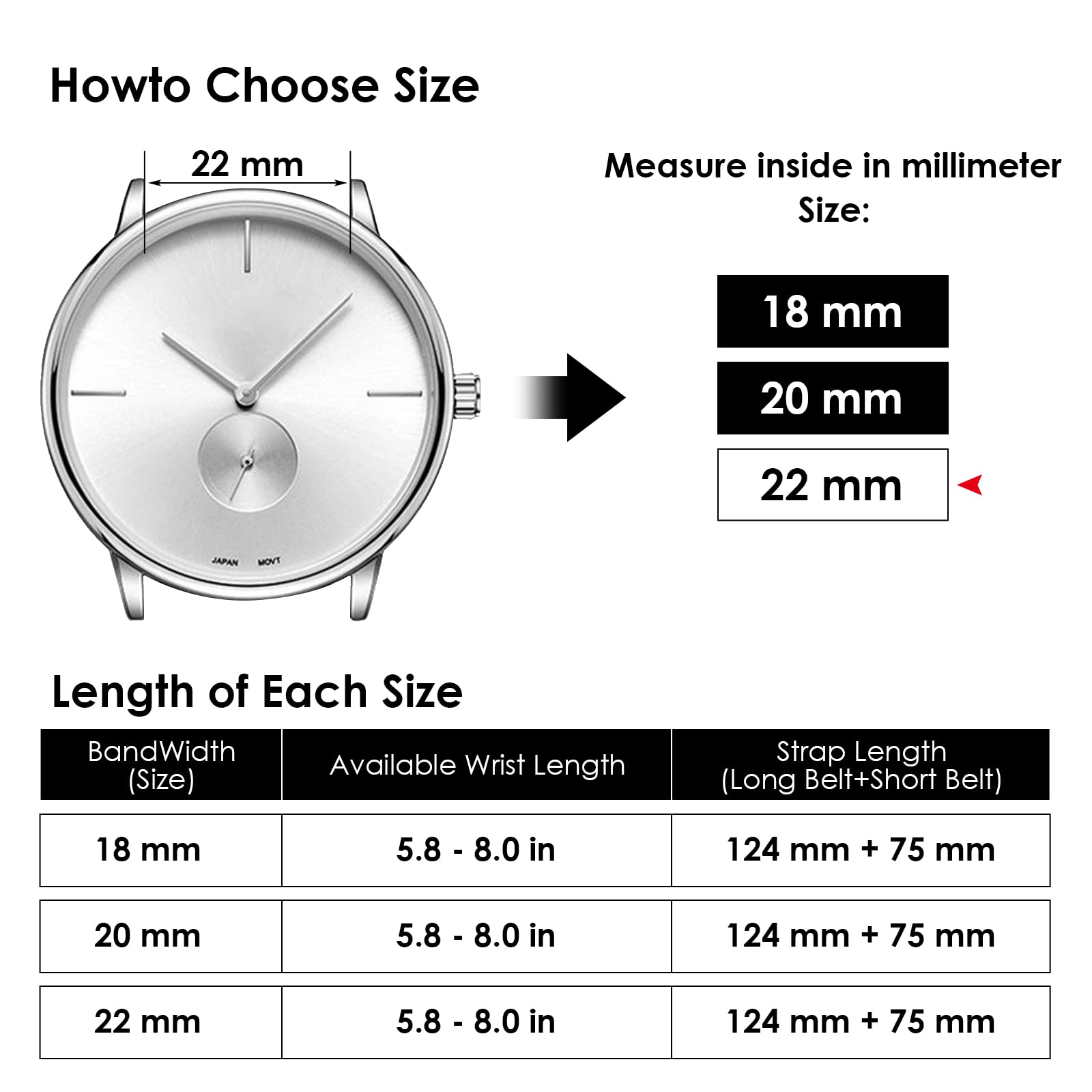 TIESOME Quick Release Leather Watch Band, 18mm 20mm 22mm Leather Watch Strap, Valentine's Day Gifts for Him or Her (22mm, Black)