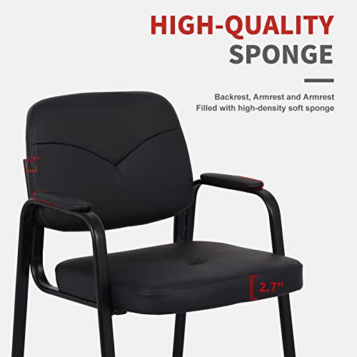 CLATINA Waiting Room Chair Reception Chair with Padded Arm Rest, Leather Office Desk Guest Chair for Lobby Conference Room, Black