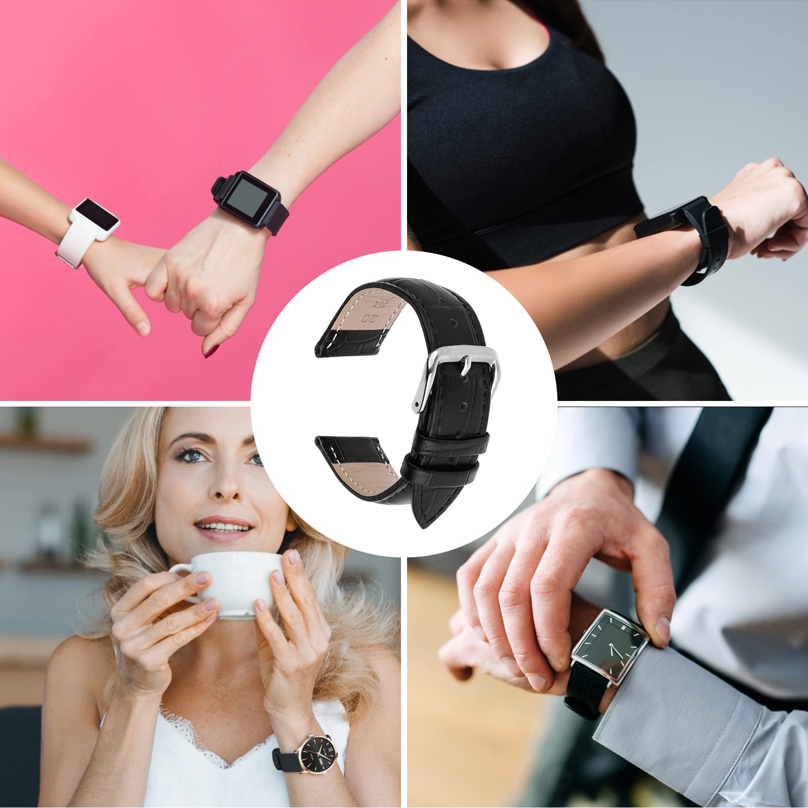 TIESOME Quick Release Leather Watch Band, 18mm 20mm 22mm Leather Watch Strap, Valentine's Day Gifts for Him or Her (22mm, Black)