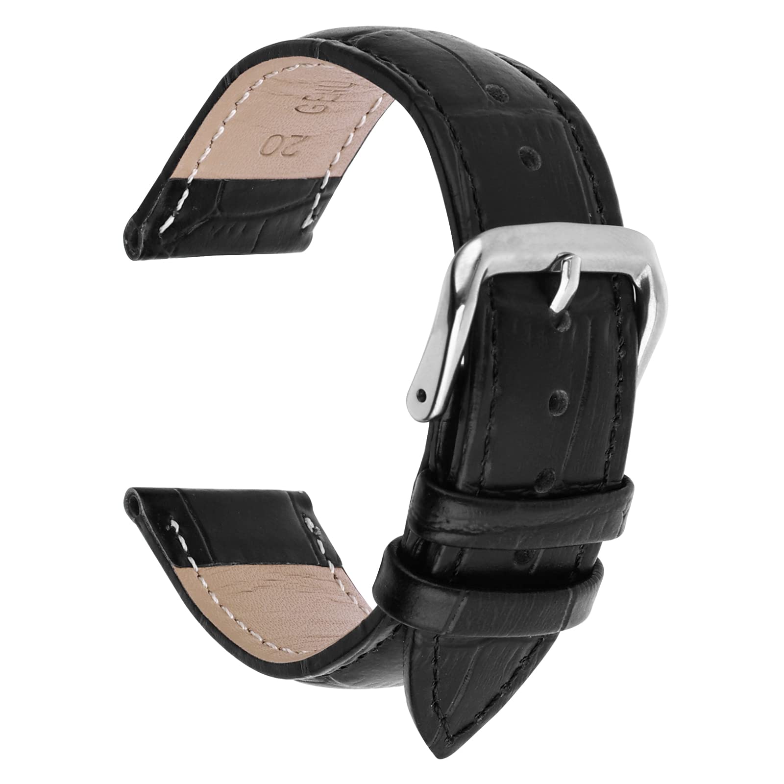 TIESOME Quick Release Leather Watch Band, 18mm 20mm 22mm Leather Watch Strap, Valentine's Day Gifts for Him or Her (22mm, Black)