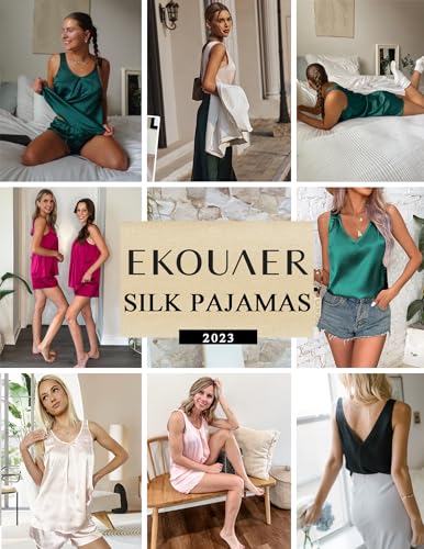 Ekouaer Pjs Shorts Set Womens Silk Sleepwear Pajamas Tank Tops and Short Bottoms Set Satin Pjs Two Piece Nightwear Set (Wine,L)