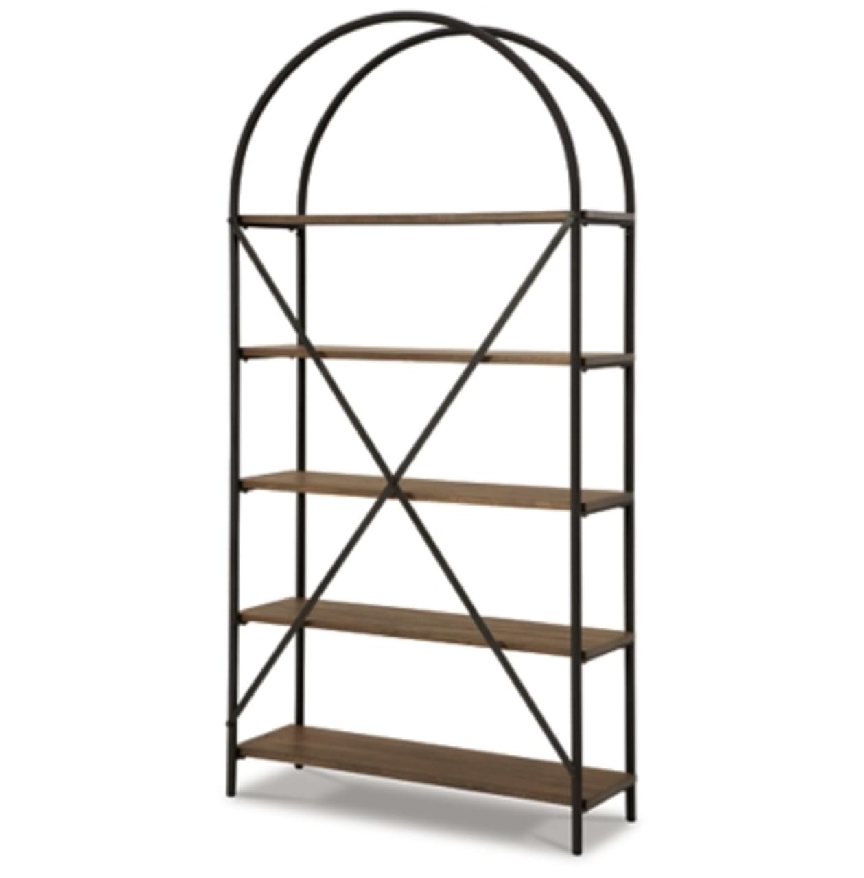 Brown Black Bookcase, Bookshelf 5 Tier Bookcase Arched Display Racks Tall Standing Bookshelves, Storage Rack Shelf Large Black Book Shelf for Bedroom, Living Room, Home Office