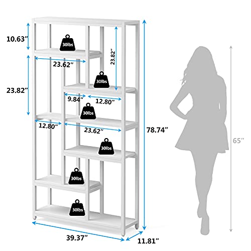 LITTLE TREE 78.7” Tall Bookshelf Industrial Bookcase for Living Room Home Office,White