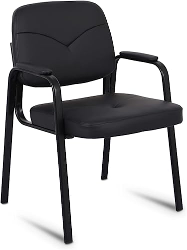 CLATINA Waiting Room Chair Reception Chair with Padded Arm Rest, Leather Office Desk Guest Chair for Lobby Conference Room, Black