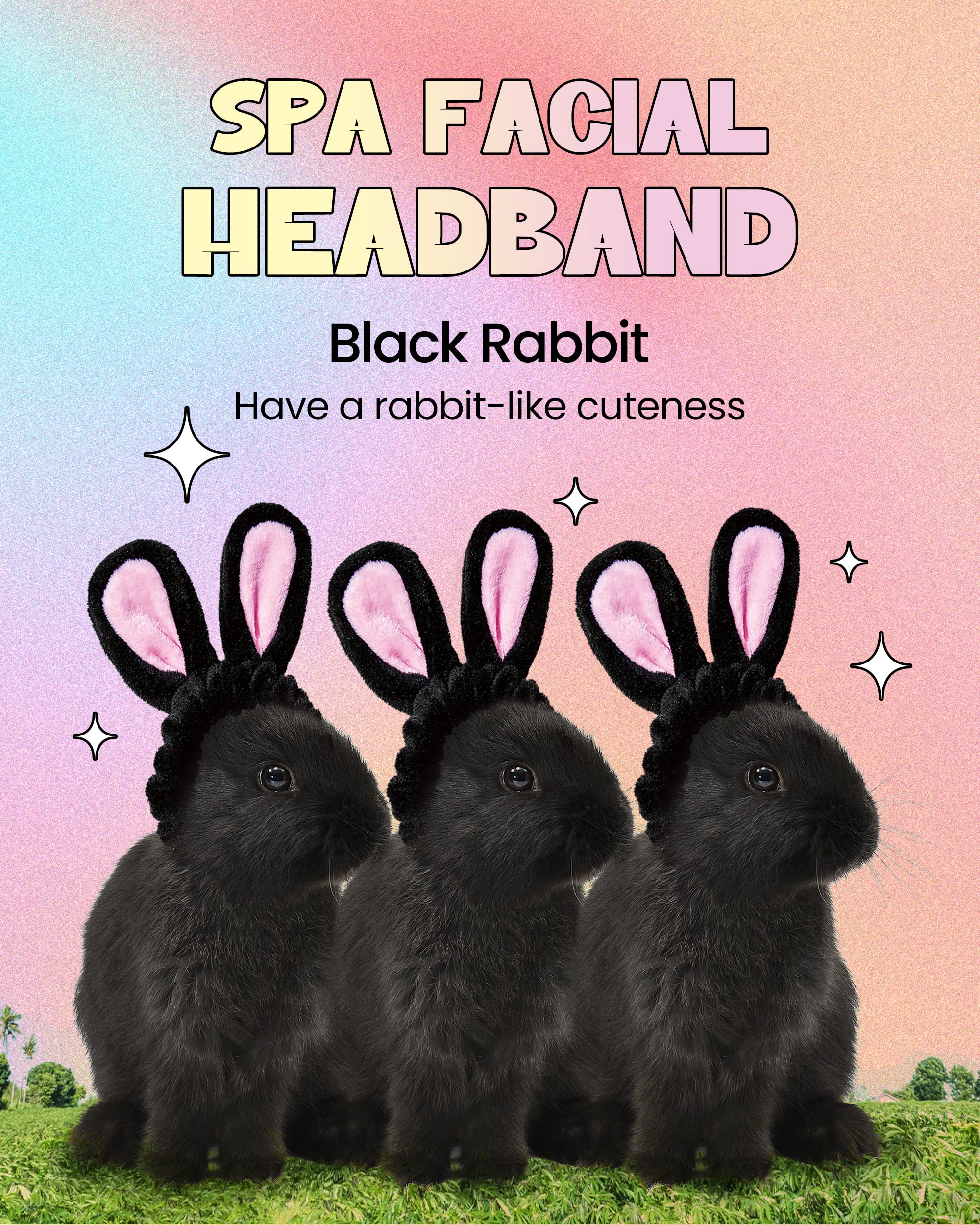 CHASIN' RABBITS Spa Hair Styling Headband - Black Rabbit | Skincare Makeup Accessory for Face Washing (8.26" x 5.5")
