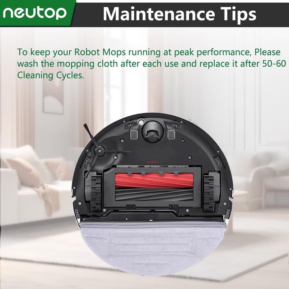 neutop Mop Cloths Pads, Compatible with Roborock S8, S8+, S7, S7+, S7 MaxV Plus/MaxV Ultra/Pro Ultra, Robot Vacuum Cleaners, Washable Spare Parts Accessories, 6-Pack.