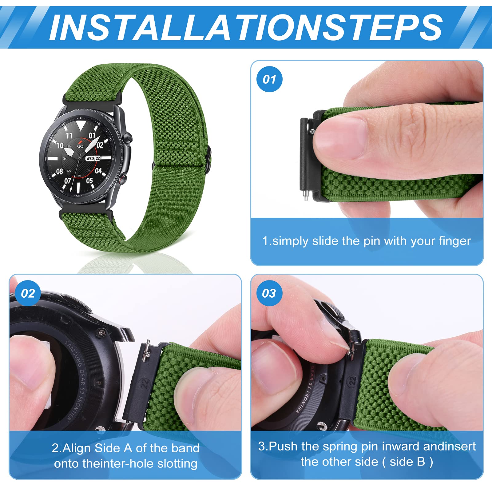 Relting Compatible with 16mm 18mm 19mm 20mm 22mm Watch Bands Quick Release Replacement Wristband,Adjustable Stretchy Nylon Solo Loop Straps Fabric Braided Sport Elastic Bands for Men Women