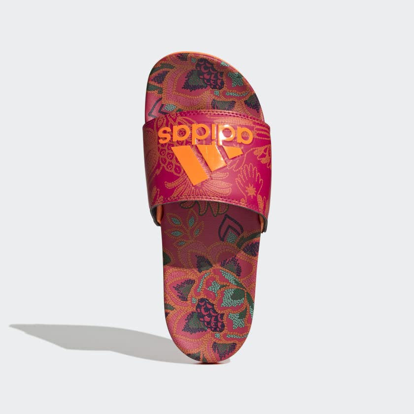 adidas Women's Adilette Comfort Slide Sandal, Signal Orange/Signal Orange/Vivid Berry, 6