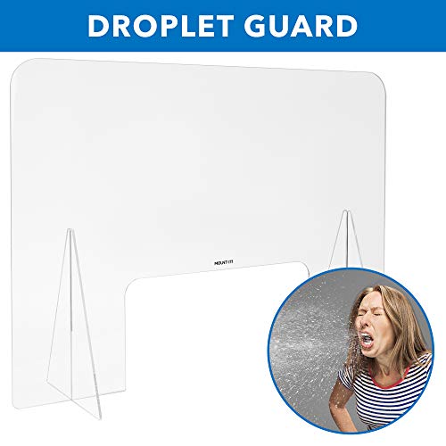 Mount-It! Acrylic Protective Sneeze Guard 31.5"x 23.6" x 9" | Clear Plexiglass Personal Protection Shield and Partition | with Opening Pass Through Window