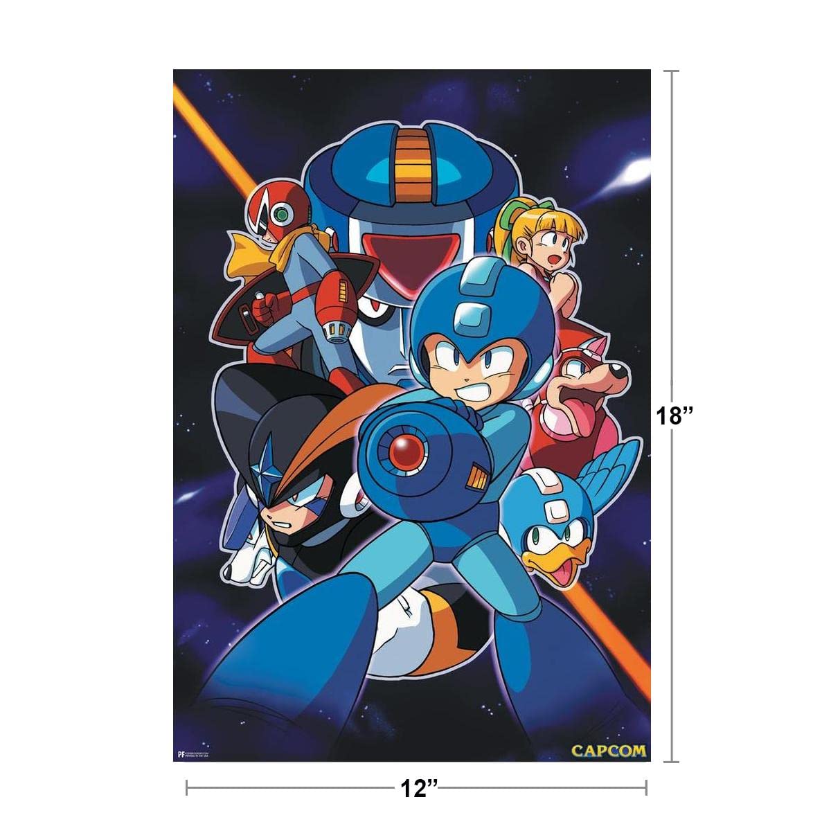 Mega Man Space Background Video Game Video Gamer Classic Retro Vintage 90s Gaming MegaMan Capcom Legacy Collection Megaman 11 Mega Man X Dr Wily Cool Wall Art Print Poster 12x18