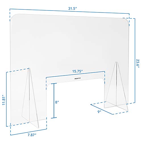 Mount-It! Acrylic Protective Sneeze Guard 31.5"x 23.6" x 9" | Clear Plexiglass Personal Protection Shield and Partition | with Opening Pass Through Window