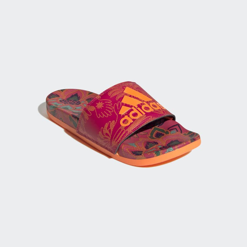 adidas Women's Adilette Comfort Slide Sandal, Signal Orange/Signal Orange/Vivid Berry, 6