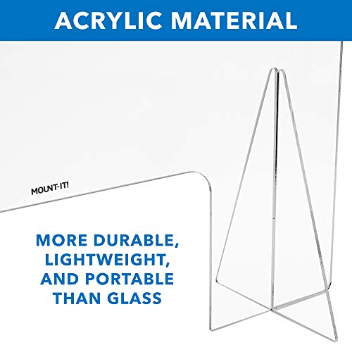 Mount-It! Acrylic Protective Sneeze Guard 31.5"x 23.6" x 9" | Clear Plexiglass Personal Protection Shield and Partition | with Opening Pass Through Window