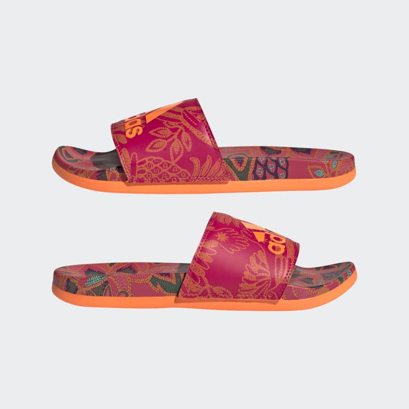adidas Women's Adilette Comfort Slide Sandal, Signal Orange/Signal Orange/Vivid Berry, 6