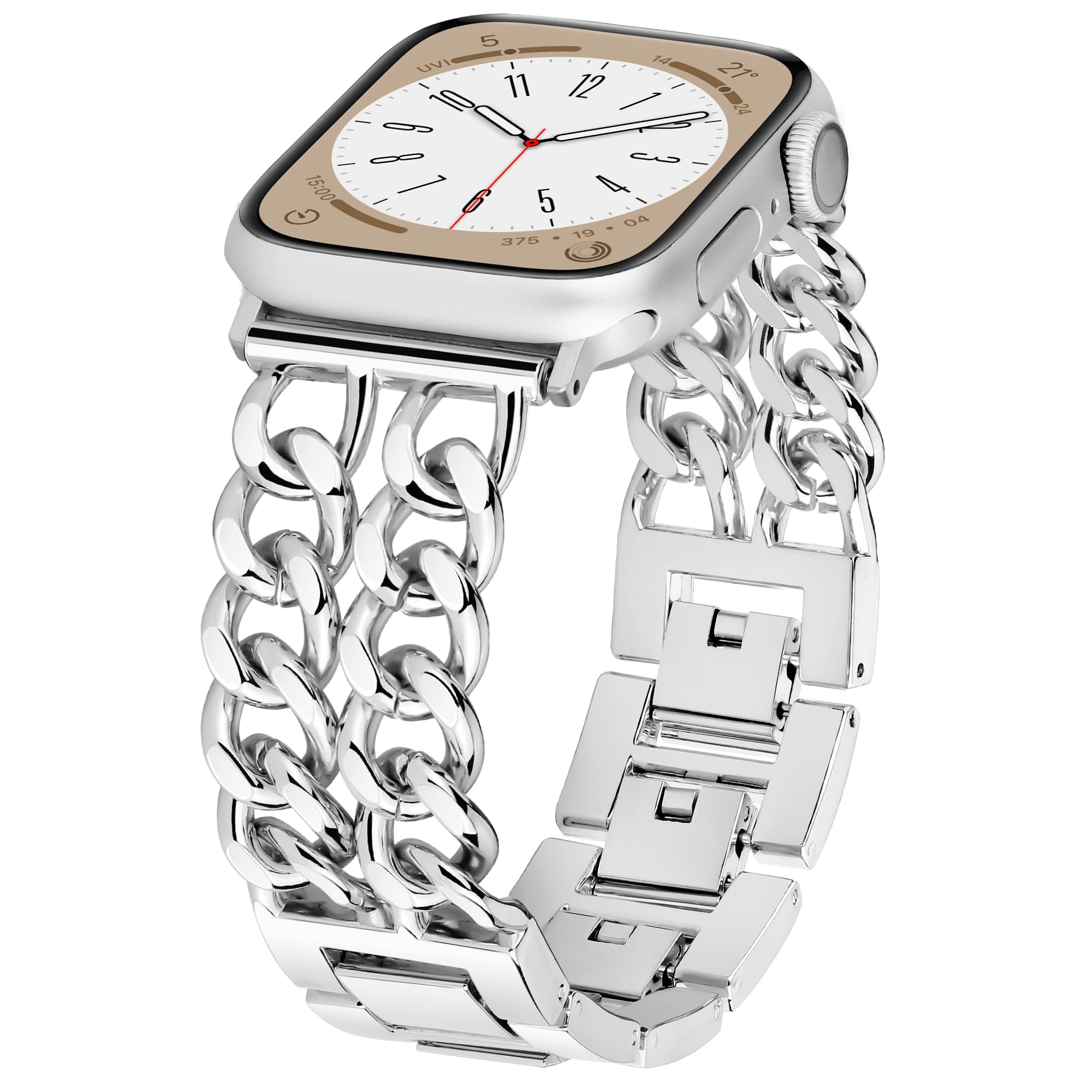 Aniaboho Metal Apple Watch Band Bracelet Compatible with Apple Watch Series 10 SE 9 8 7 6 5 4 3 2 1 Ultra 2 1 Band, Dressy Apple Watch Bands for Women Men, Chain Design Adjustable iWatch Bands for Women Men 42mm(Series 10) 41mm 40mm 38mm (Silver)