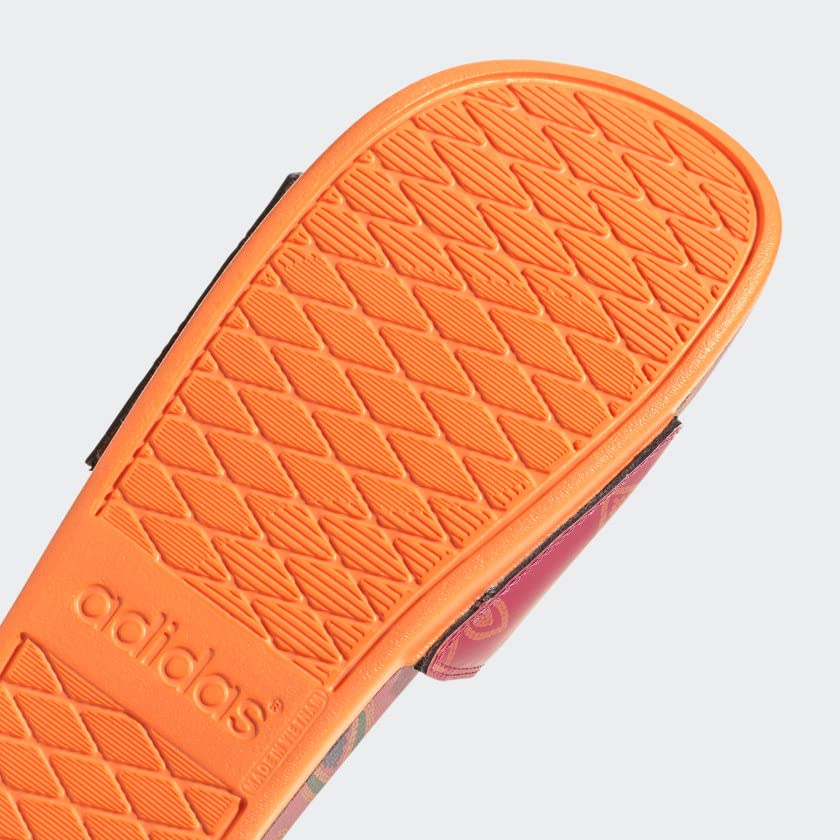 adidas Women's Adilette Comfort Slide Sandal, Signal Orange/Signal Orange/Vivid Berry, 6