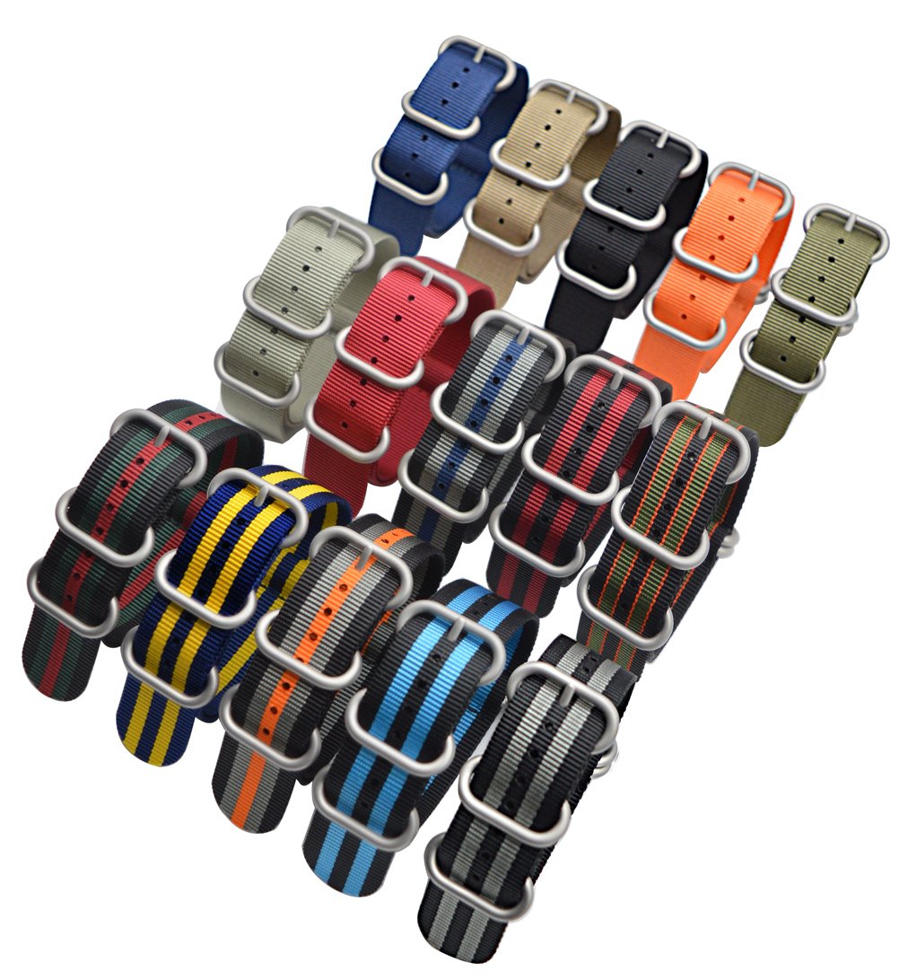 ArtStyle Watch Band with Colorful Nylon Material Strap and Heavy Duty Brushed Buckle (Black/Grey/Orange, 20mm)