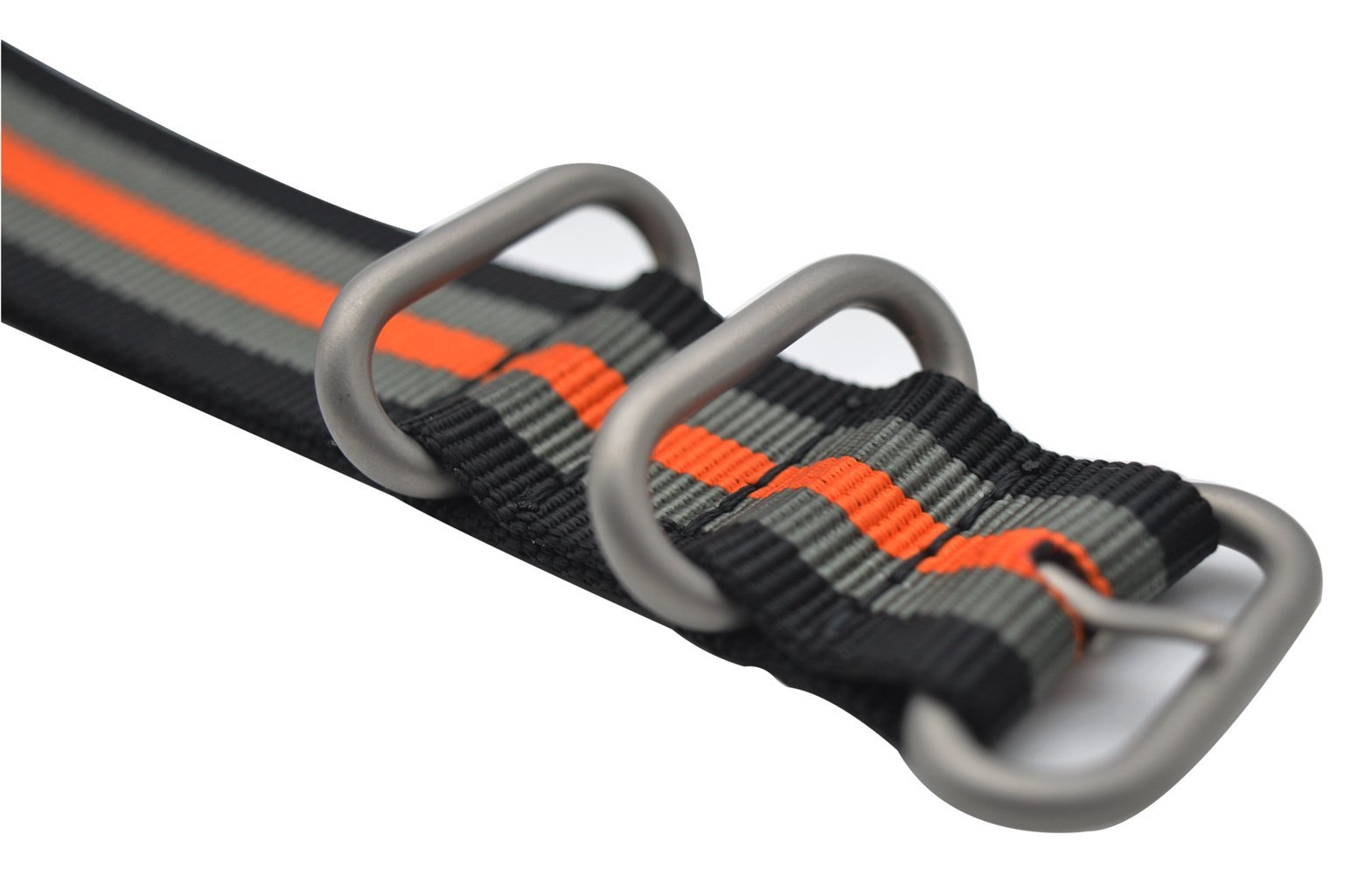 ArtStyle Watch Band with Colorful Nylon Material Strap and Heavy Duty Brushed Buckle (Black/Grey/Orange, 20mm)